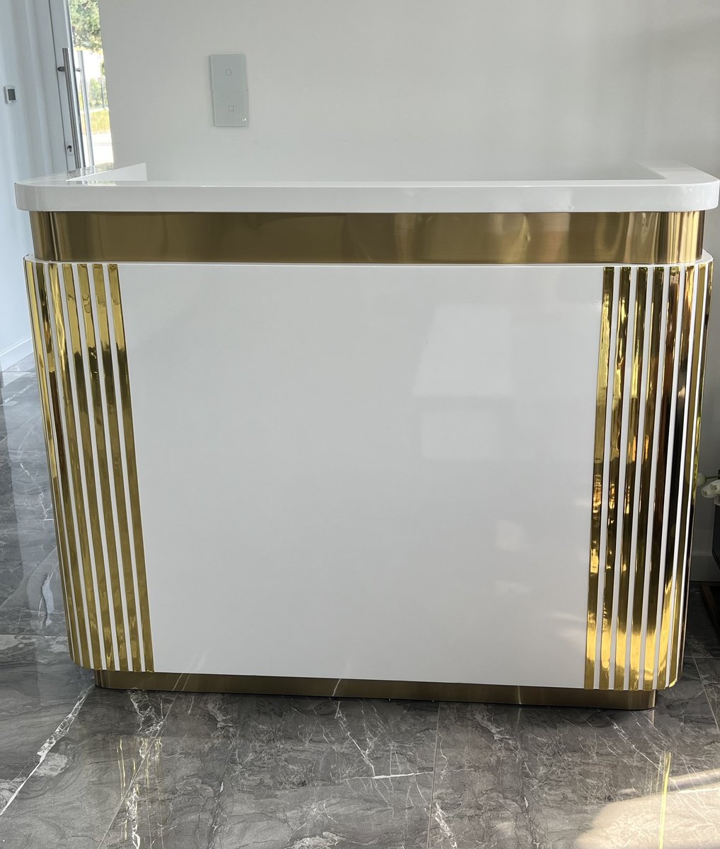 Biała - złota lada sklepowa / recepcja Premium 140x60x115 - ACŁ Meble ...