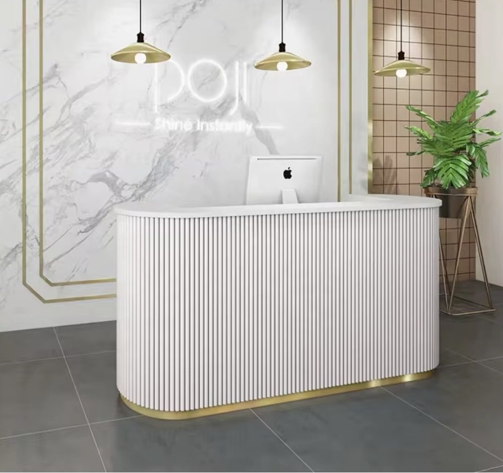 Biała - złota recepcja ryflowana podświetlana Premium 120x60x100 - ACŁ ...