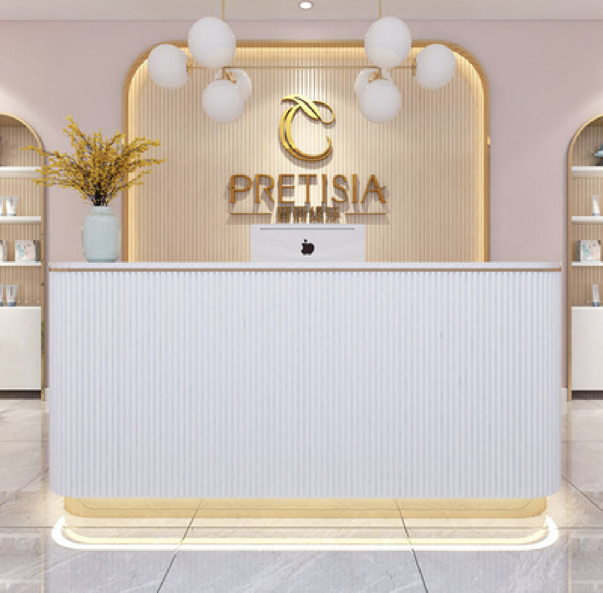 Biała - złota recepcja ryflowana podświetlana Premium 160x60x100 - ACŁ ...