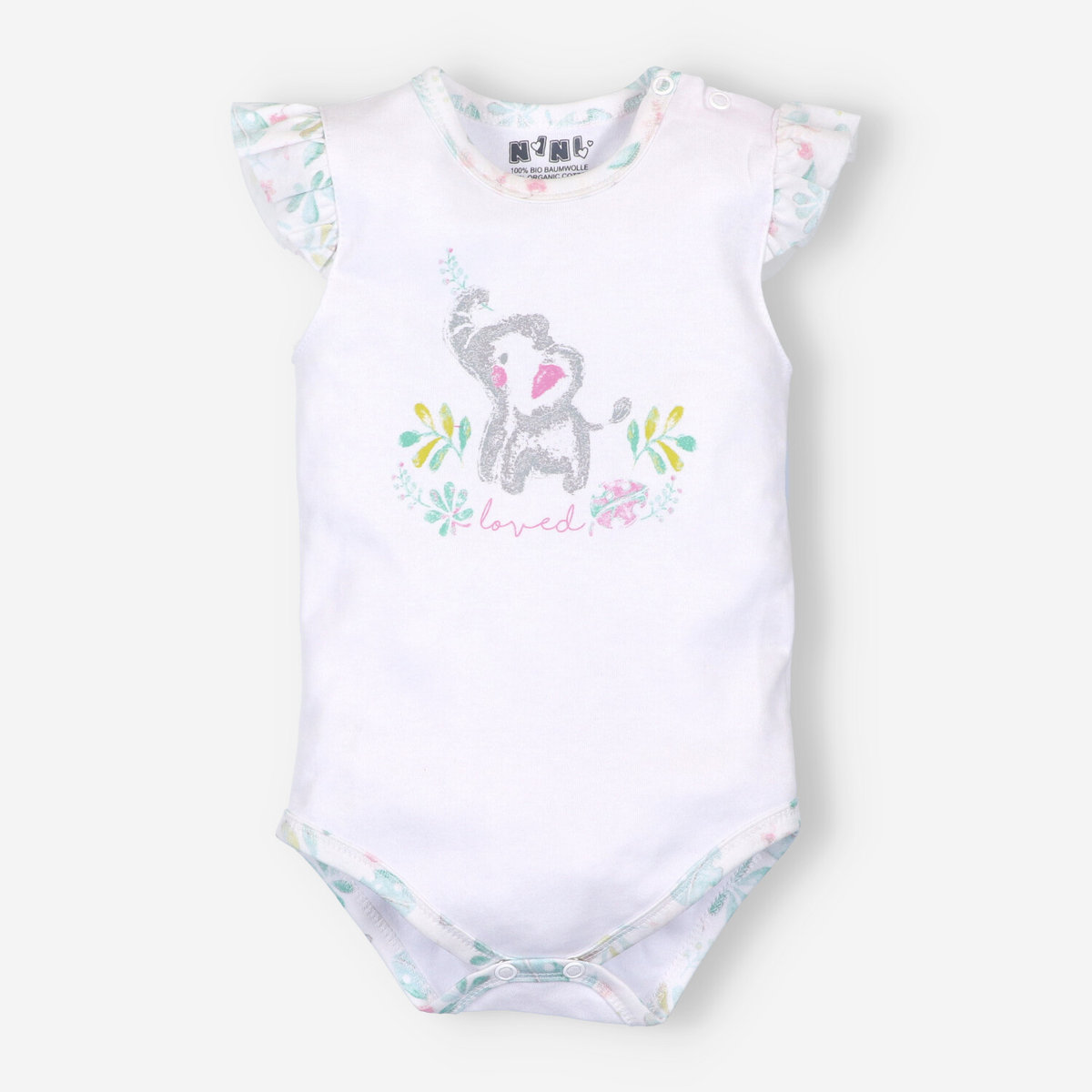 Białe body BLOOMING SUMMER z bawełny organicznej dla dziewczynki-80 ...