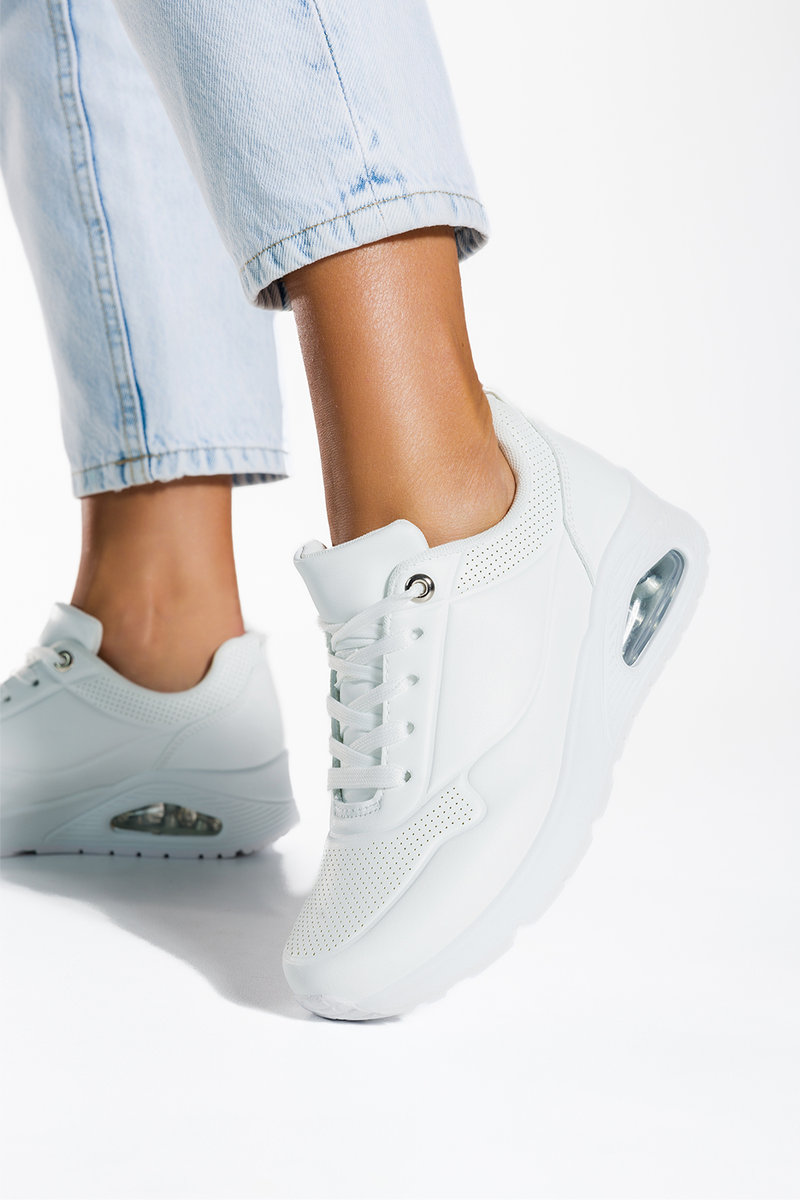 Białe sneakersy damskie buty sportowe na platformie sznurowane Casu ...