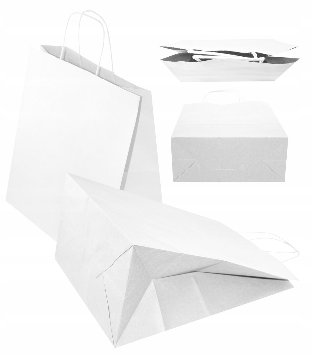 BIAŁE TORBY PAPIEROWE 30x17x34 cm DUŻE TORBY z UCHWYTEM SKRĘCANYM 10 ...