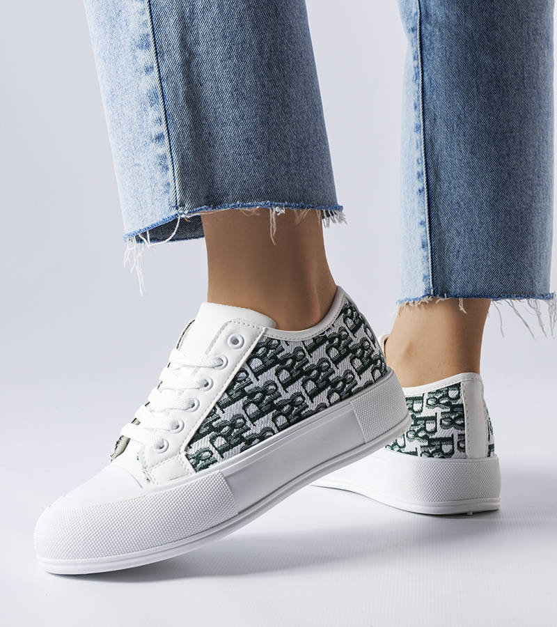Białe trampki z zielonym wzorem Marquis-39 - Inna marka | Moda Sklep ...