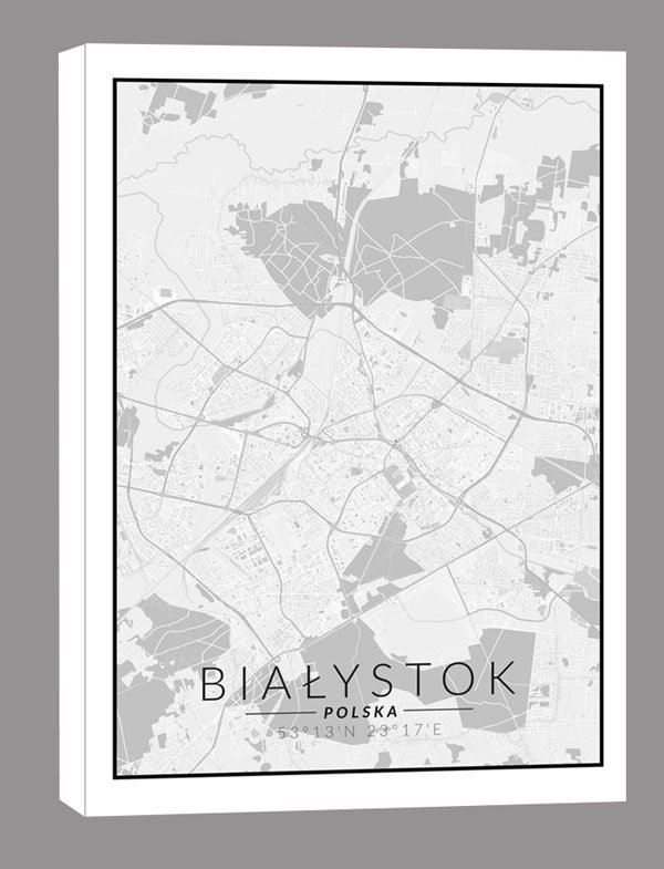 Białystok, Polska mapa czarno biała - obraz na płótnie 60x90 cm - Inny ...