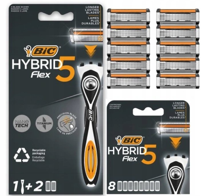 BIC HYBRID 5 FLEX MASZYNKA DO GOLENIA GOLARKA + 10 WKŁADÓW ZESTAW 1+2+8 ...
