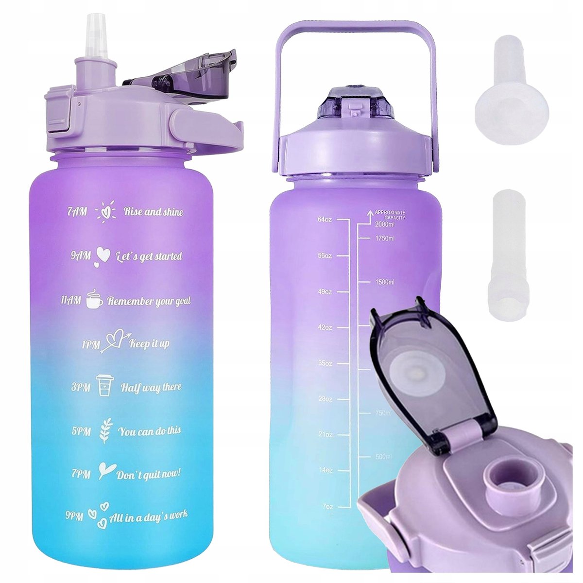Bidon Na Wodę Ze Słomką Z Uchwytem Miarką Butelka Motywacyjna 2000Ml 2L - Stator | Sklep EMPIK.COM