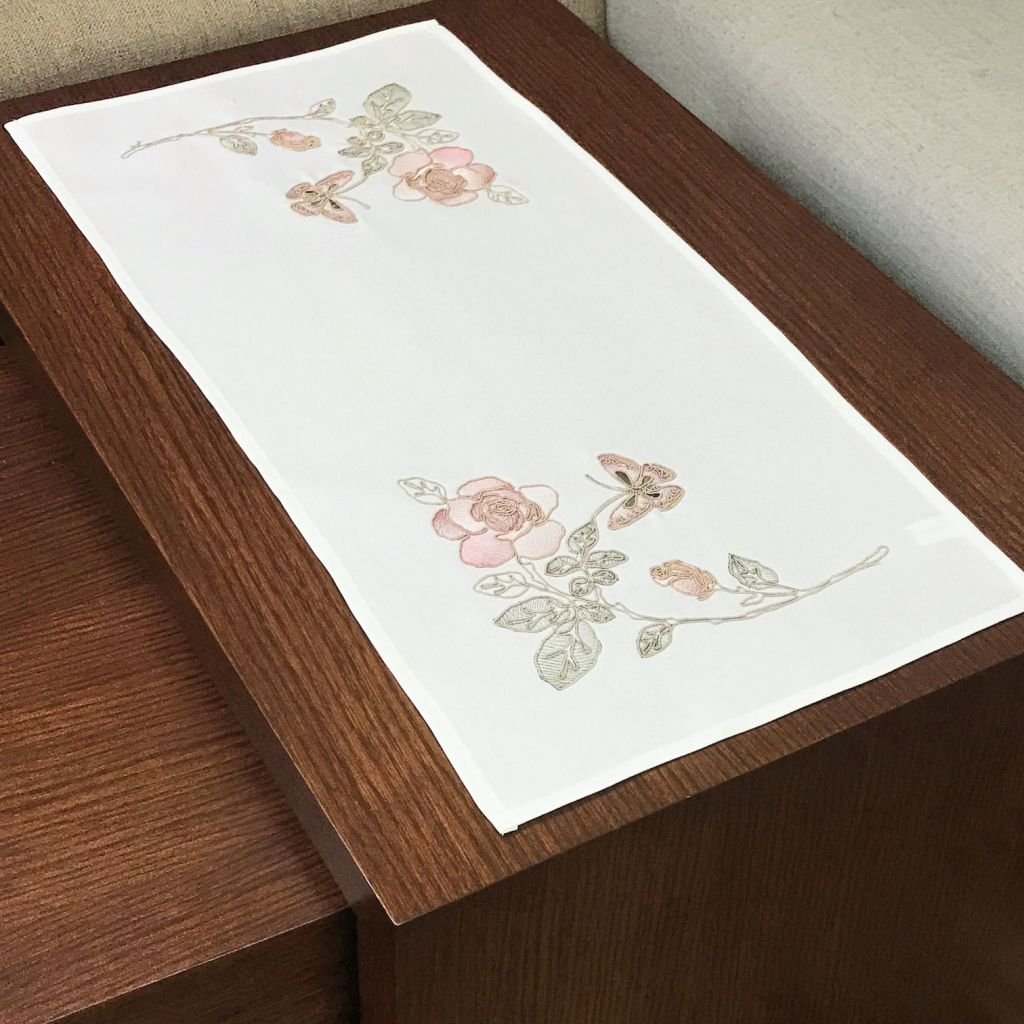 Bieżnik z haftem, 40x85, biały w liście, OH-154-A - Mariall Design ...
