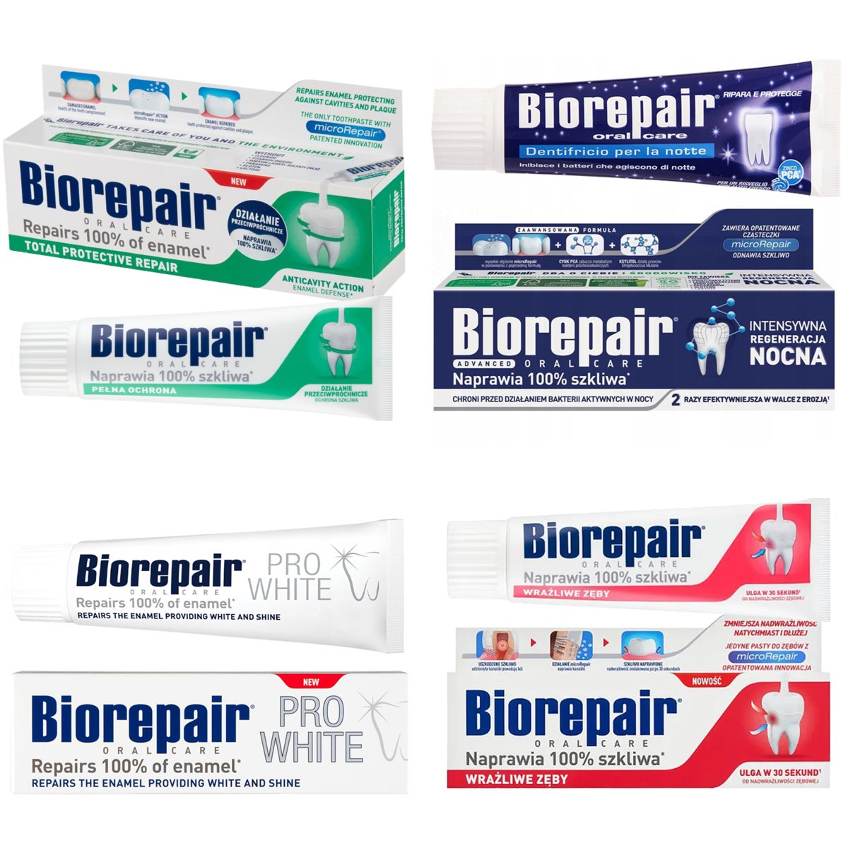 Biorepair 4×75 ml — kompletny zestaw pasty do zębów: Pełna Ochrona ...