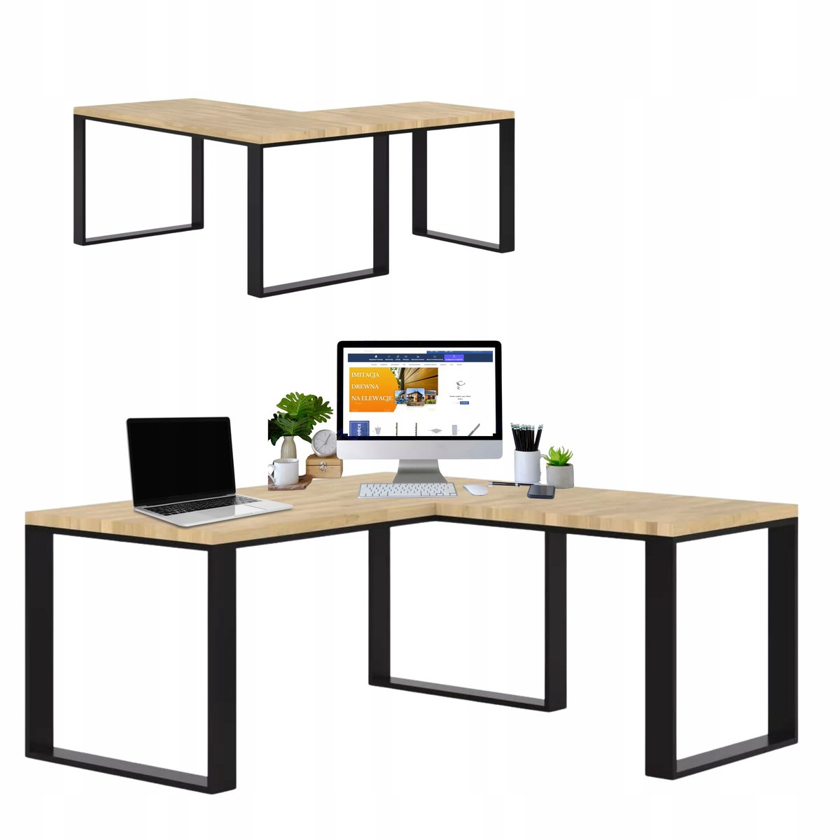 Biurko Do Domu Lub Biura 170x80 cm Stalowy Stelaż Drewno Dębowe NAROŻNE ...