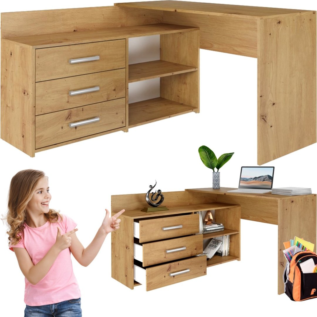 Biurko Narożne Komputerowe 120 cm 3 Szuflady Szkolne Solidne Daniel ...