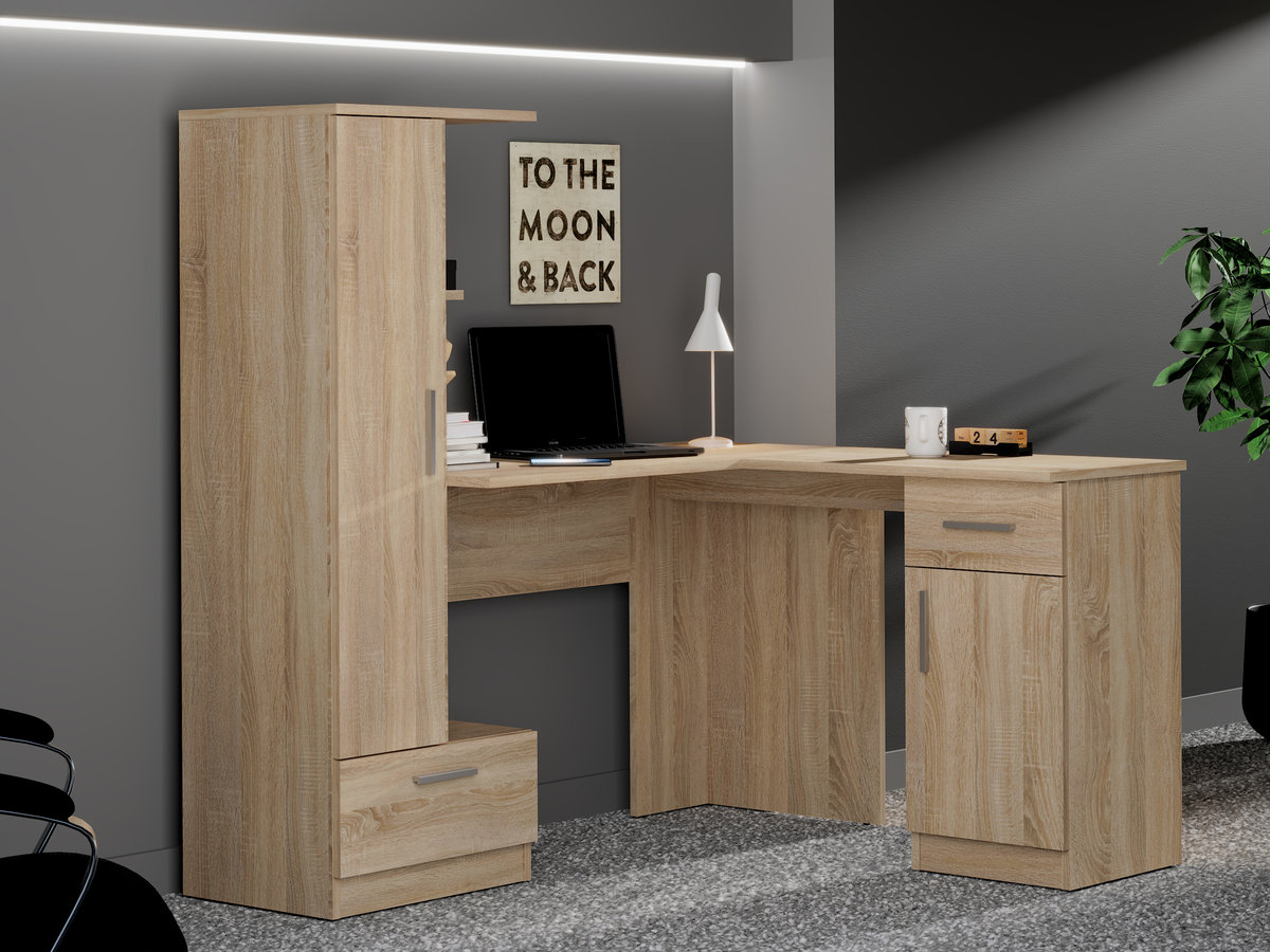 Biurko narożne z regałem i szufladami REGI CORNER Dąb Sonoma - Meblowa ...