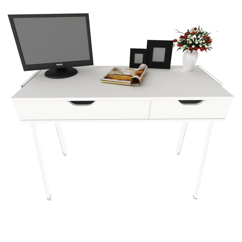 BIURKO NOWOCZESNE Z SZUFLADAMI BIAŁE MAT NA BIAŁYCH NOGACH PREMIUM 80 ...