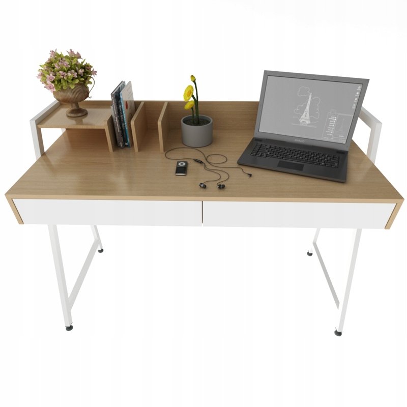 BIURKO NOWOCZESNE Z SZUFLADAMI PRZEGRODAMI JASNY DĄB DUŻE PREMIUM 124 ...