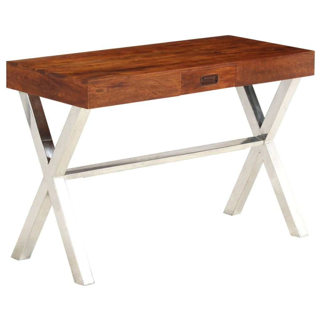 Biurko retro drewno akacjowe 110x50 brązowo-srebrn - Zakito Home ...