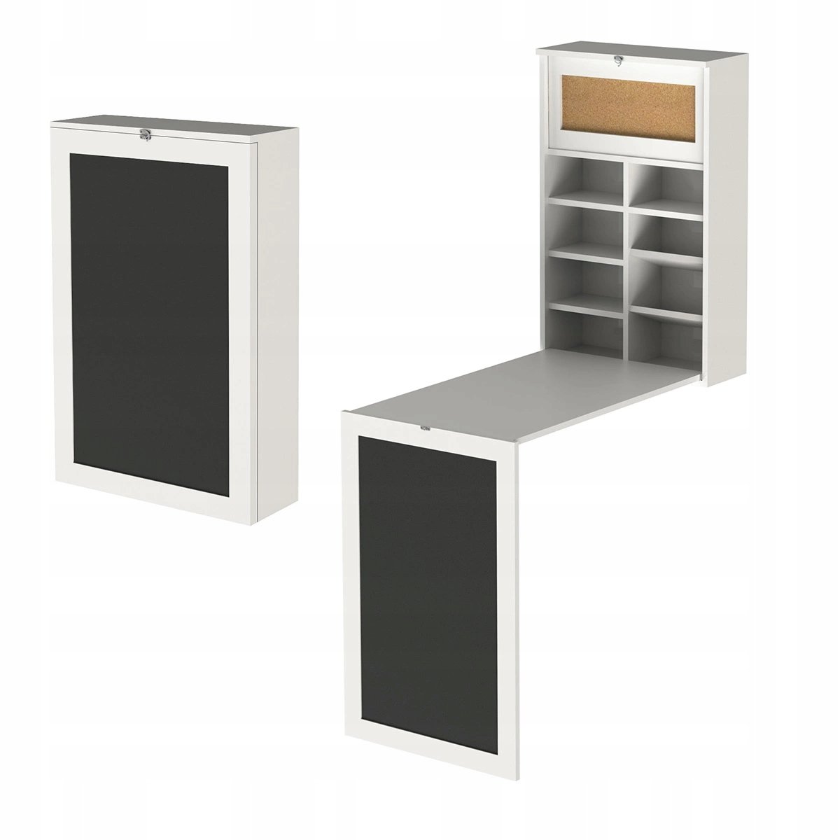 Biurko SKŁADANE ścienne wiszące białe SZAFKA PÓŁKA 2w1 +TABLICA KORKOWA ...