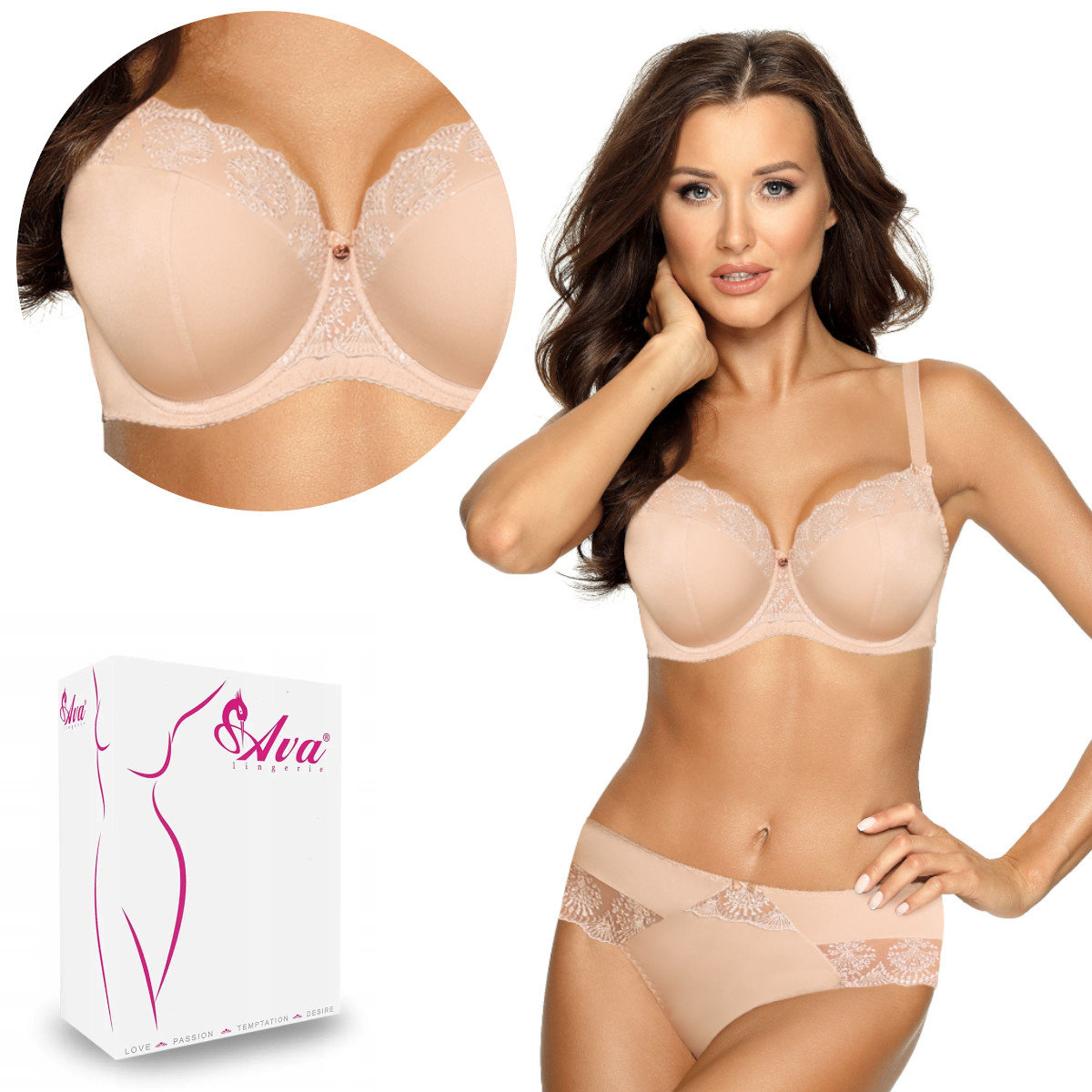 Biustonosz Full Cup AV 1924 usztywniany beżowy 90G - AVA | Moda Sklep EMPIK.COM