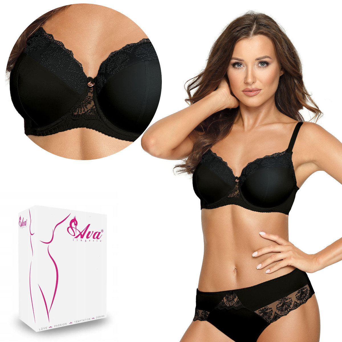 Biustonosz Full Cup AV 1924 usztywniany czarny 85B - AVA | Moda Sklep EMPIK.COM