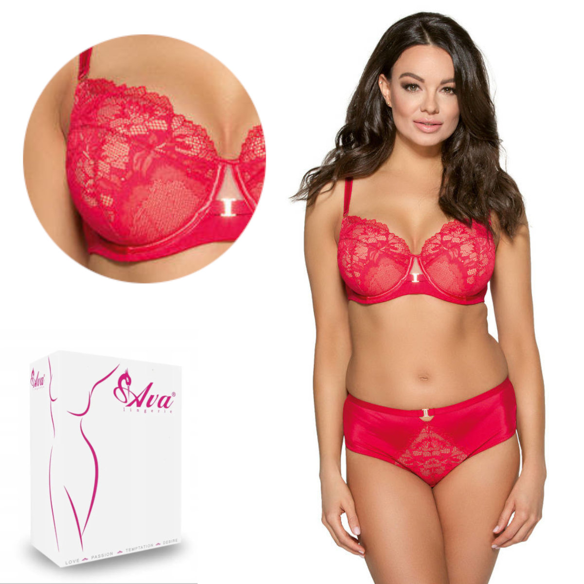 Biustonosz Full Cup AV 1939 usztywniany czerwony 100G - AVA | Moda Sklep EMPIK.COM