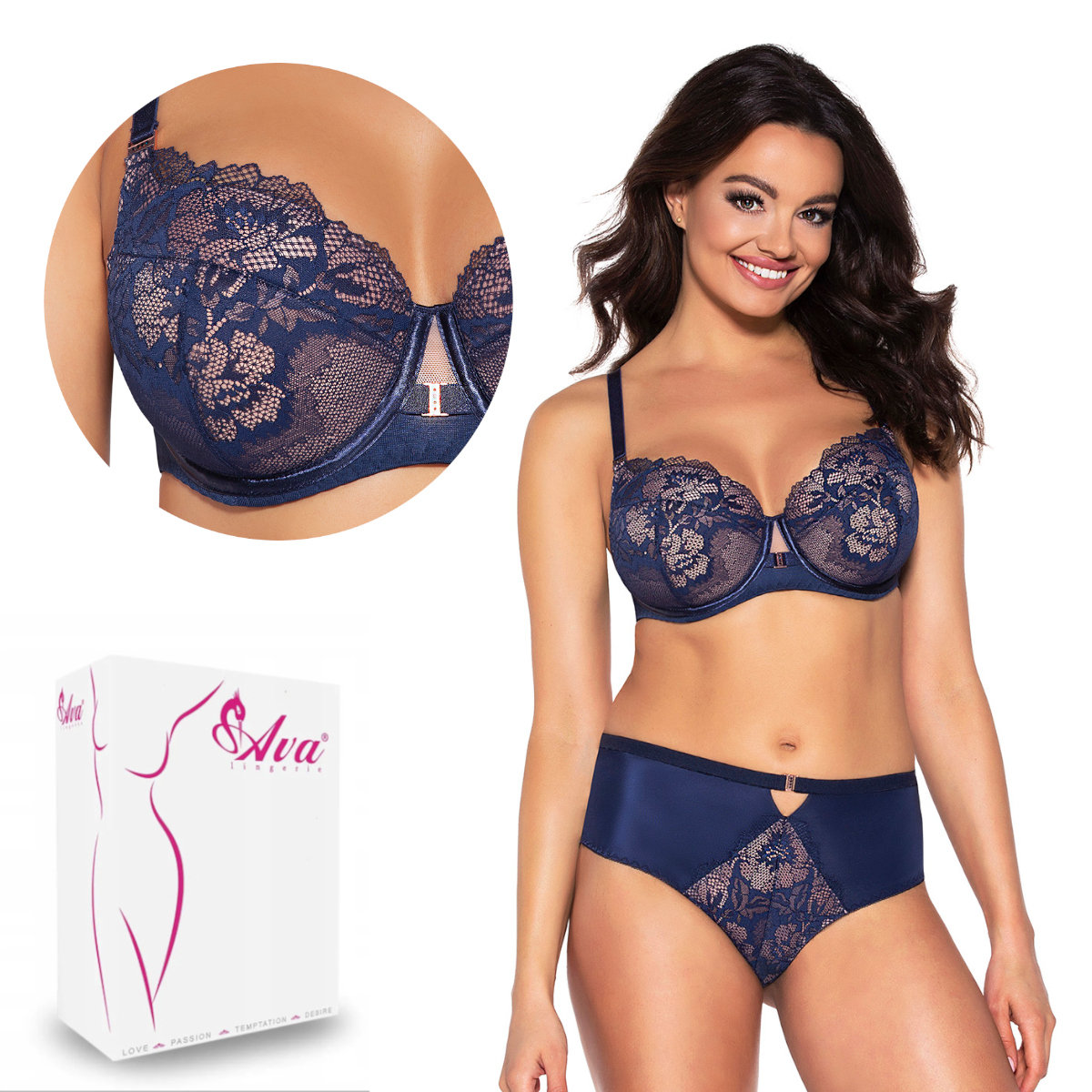 Biustonosz Full Cup AV 1939 usztywniany granatowy 80D - AVA | Moda Sklep EMPIK.COM