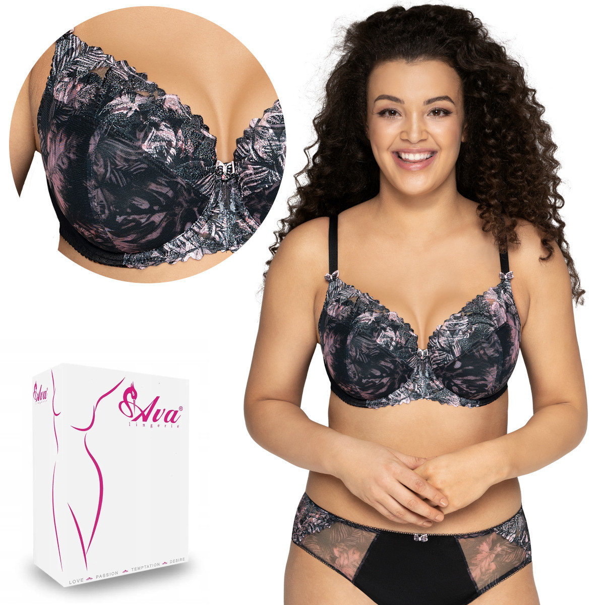 Biustonosz Full Cup AV 1959 usztywniany czarny 100F - AVA | Moda Sklep EMPIK.COM
