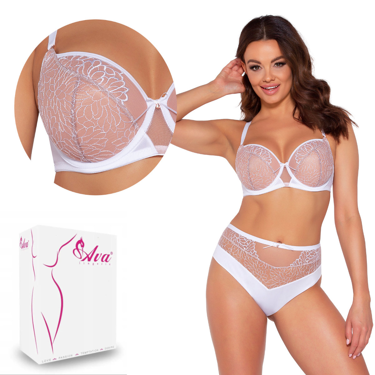 Biustonosz Full Cup AV 2038 usztywniany biały 70I - AVA | Moda Sklep EMPIK.COM