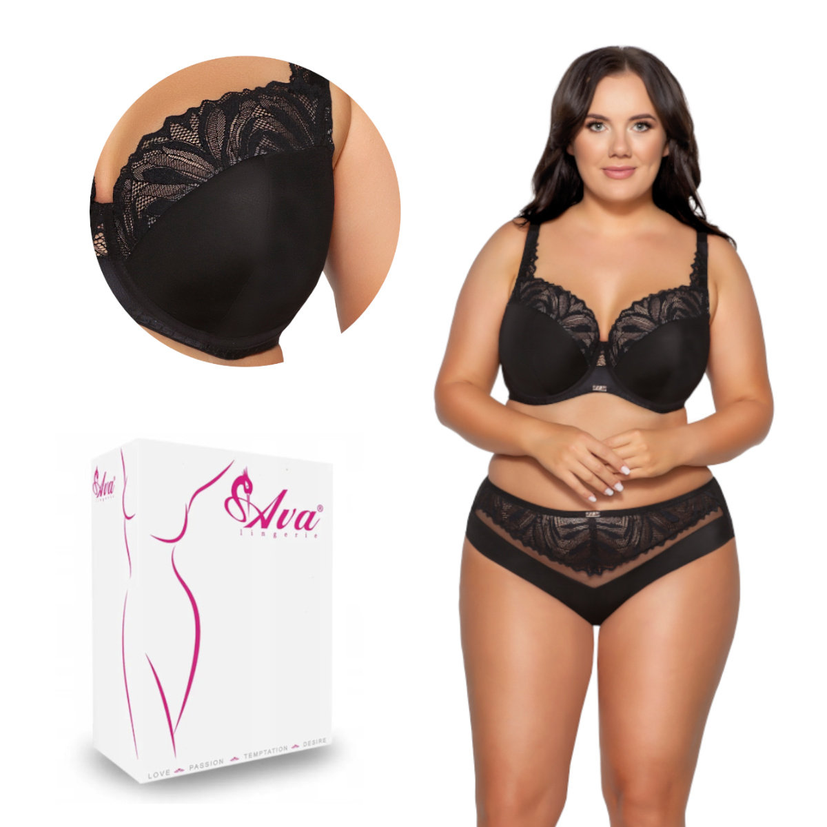 Biustonosz Full Cup AV 2107 usztywniany czarny 85I - AVA | Moda Sklep EMPIK.COM