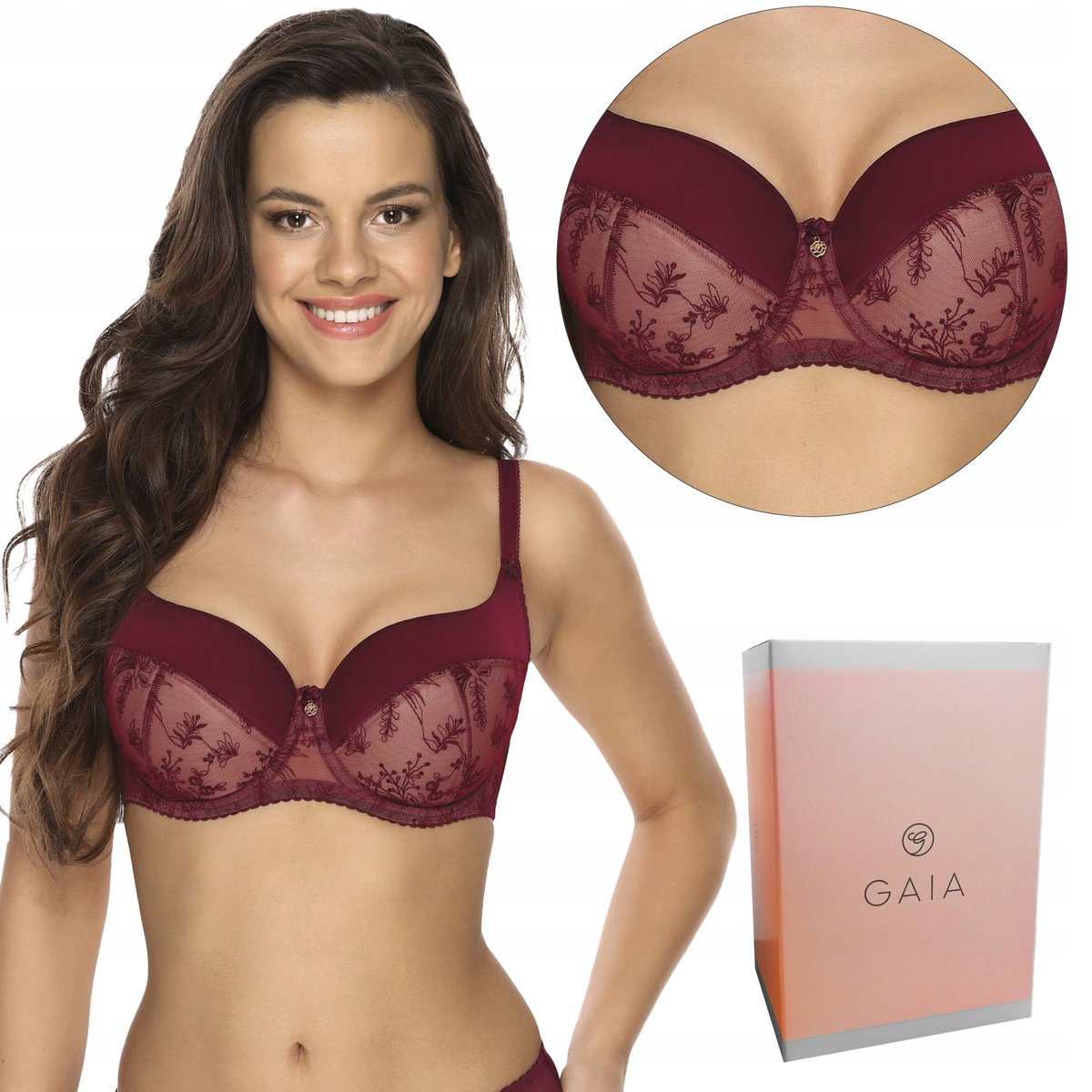 Biustonosz Full Cup, Gaia Julia 1038, Bordowy, 75H - GAIA | Moda Sklep EMPIK.COM