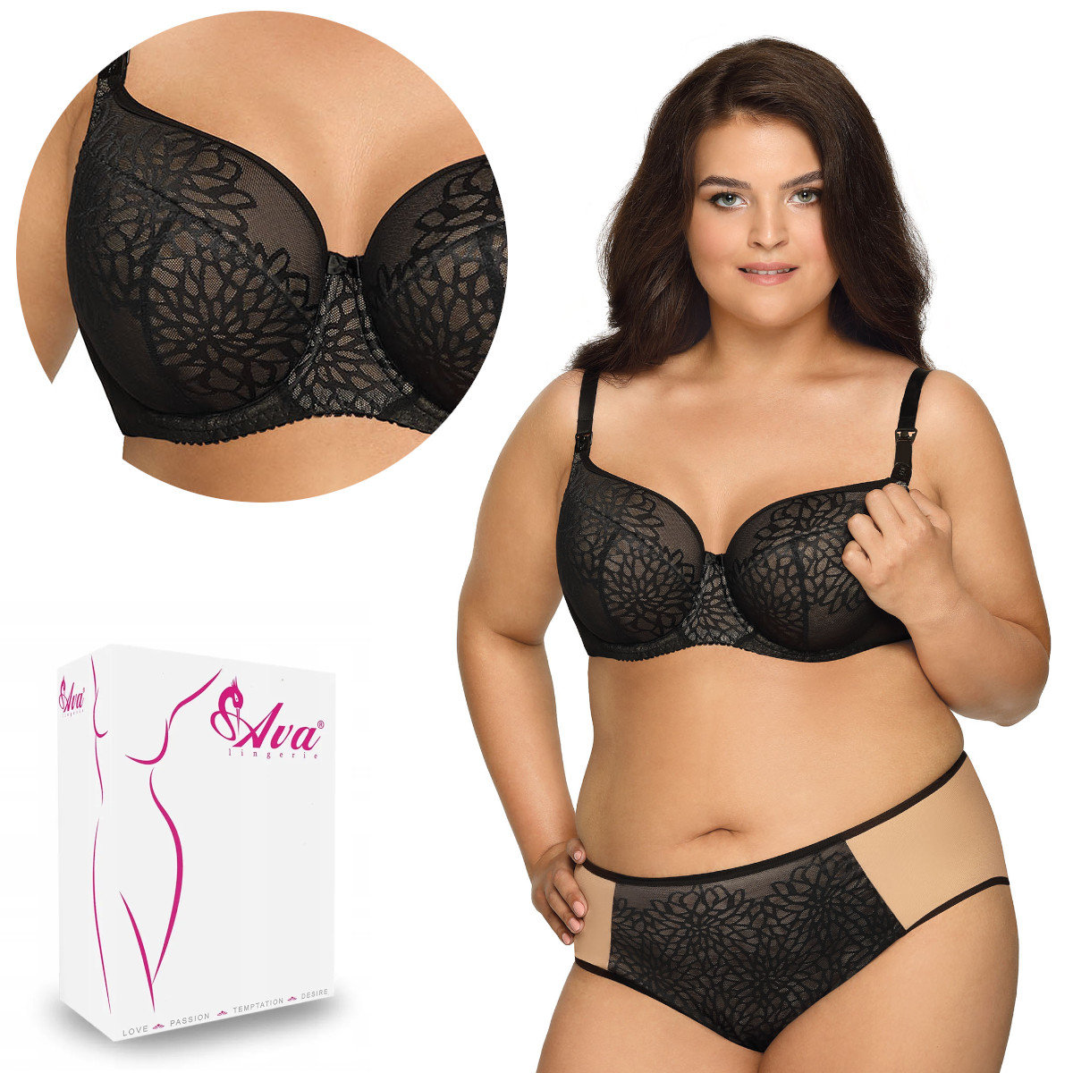 Biustonosz Full Cup Mama AV 1914 do karmienia czarny 100G - AVA | Moda Sklep EMPIK.COM
