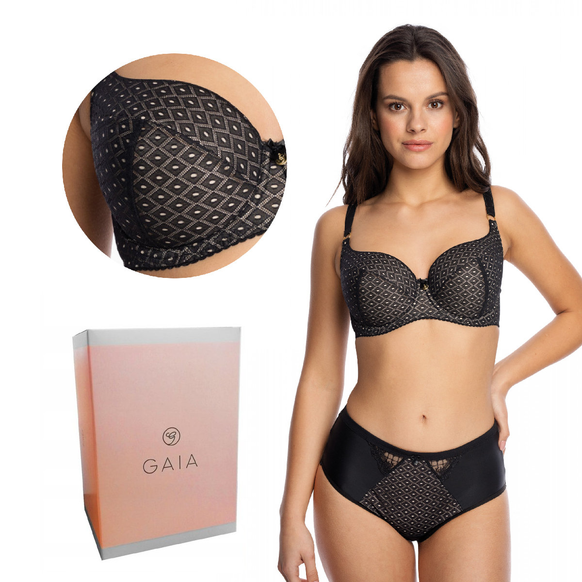 Biustonosz GAIA Full cup Lana 1154 usztywniany czarny beżowy 65E - GAIA | Moda Sklep EMPIK.COM
