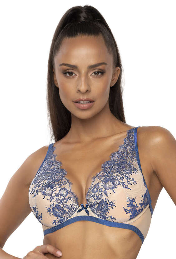 Biustonosz push-up beżowo- granatowy Frances M-3804/11/1-85B - MAT Lingerie | Moda Sklep EMPIK.COM