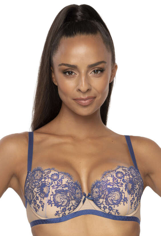 Biustonosz push-up beżowo- granatowy Frances M-3804/11-70G - MAT Lingerie | Moda Sklep EMPIK.COM