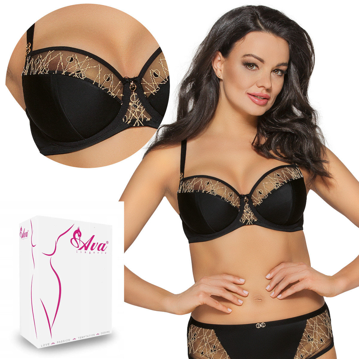 Biustonosz Semi soft AV 2021 półusztywniany czarny 90G - AVA | Moda Sklep EMPIK.COM