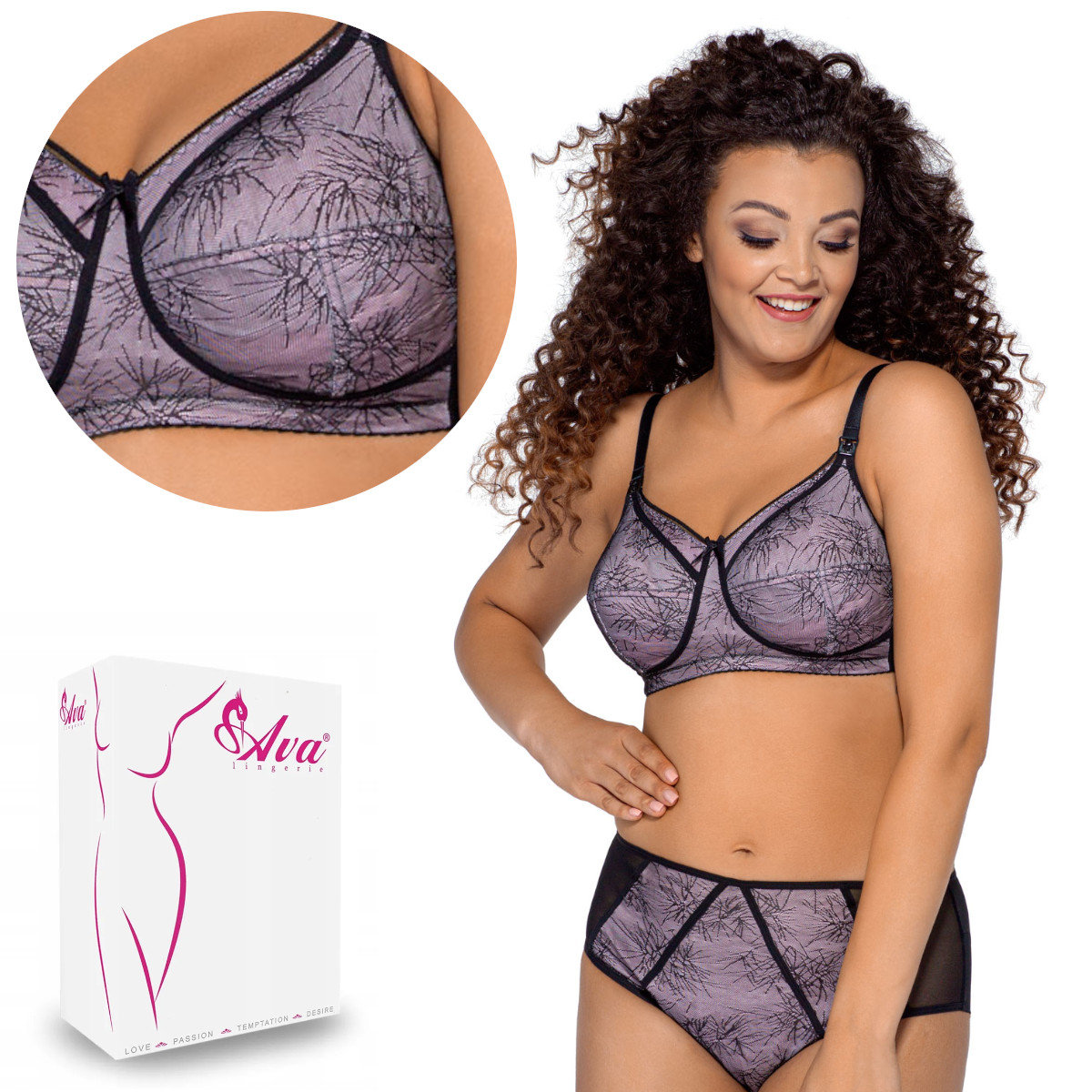 Biustonosz Soft Mama AV 1997 miękki liliowy czarny 105C - AVA | Moda Sklep EMPIK.COM