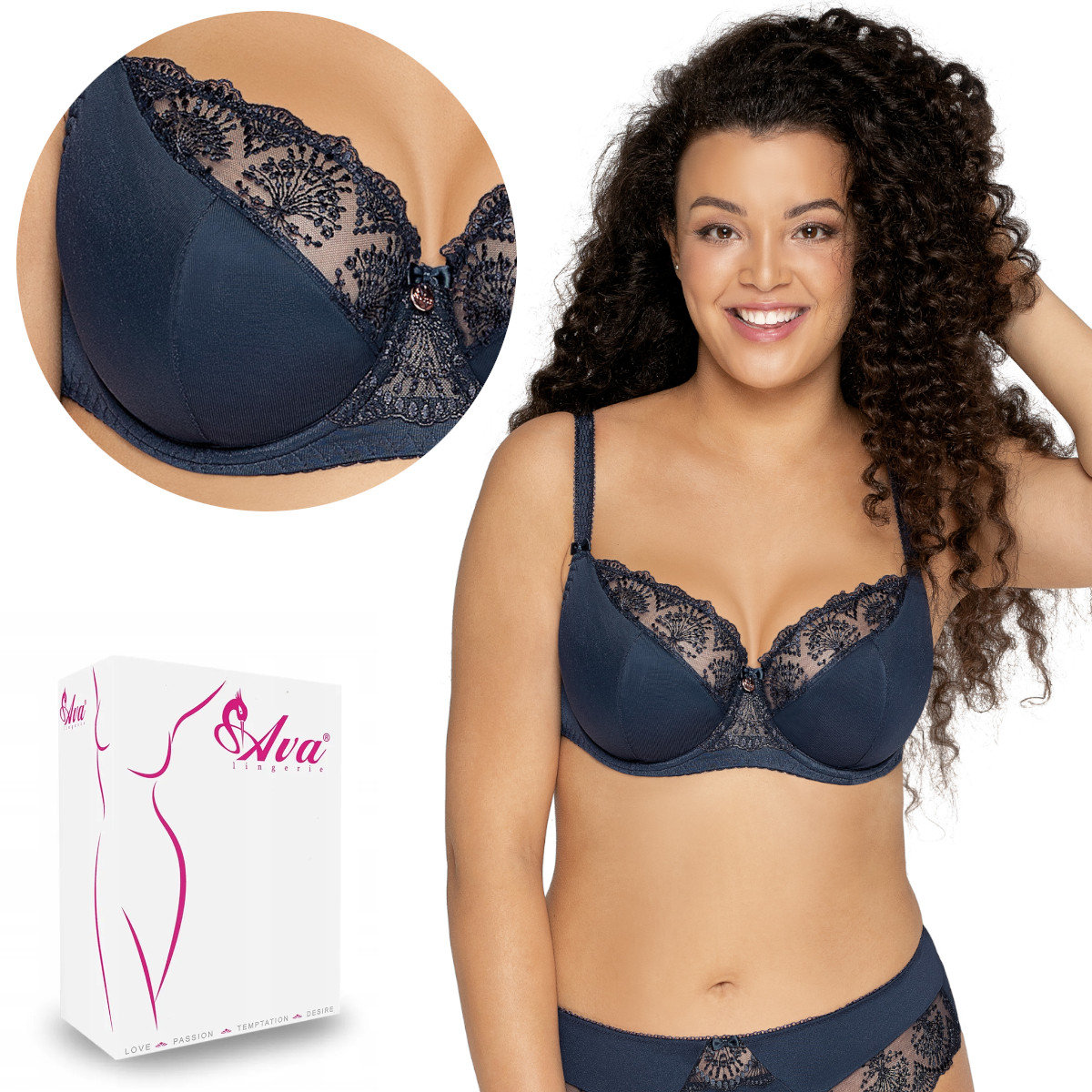 Biustonosz Soft Side Support AV 1922 miękki granatowy 65J - AVA | Moda Sklep EMPIK.COM