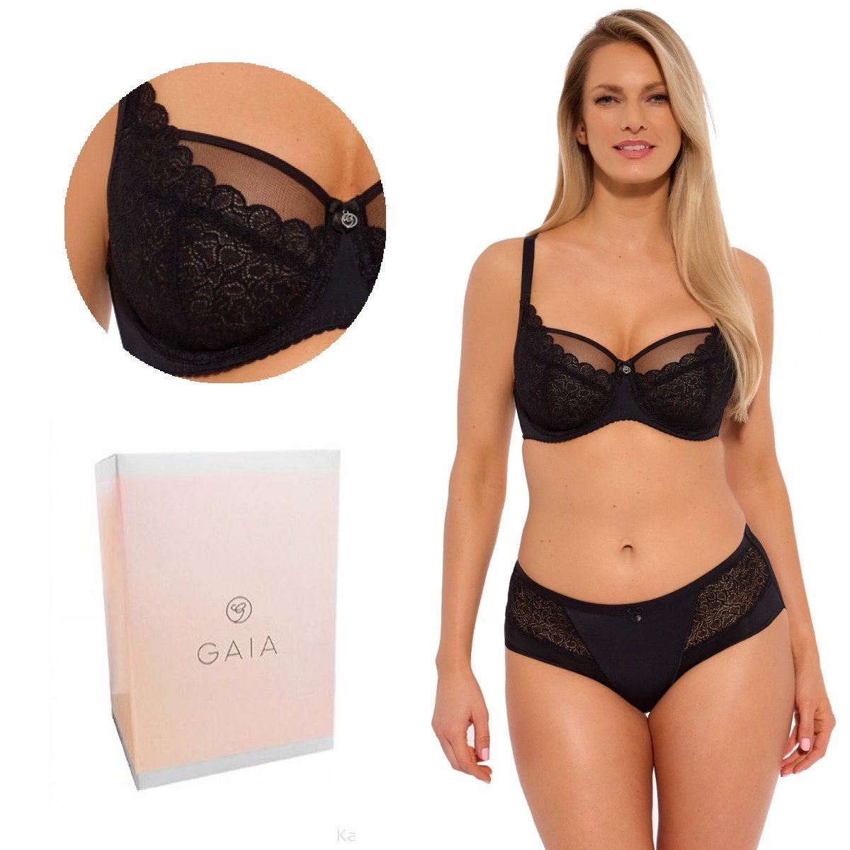 Biustonosz z koronką Heidi 017 miękki czarny 70D - GAIA | Moda Sklep EMPIK.COM