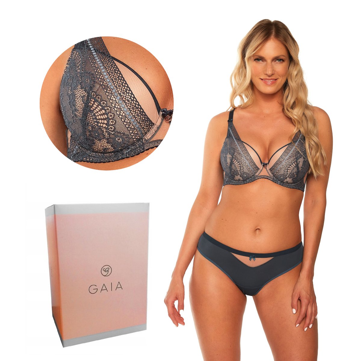 Biustonosz z koronką Push Up Catalina 1232 granatowy 65D - GAIA | Moda Sklep EMPIK.COM