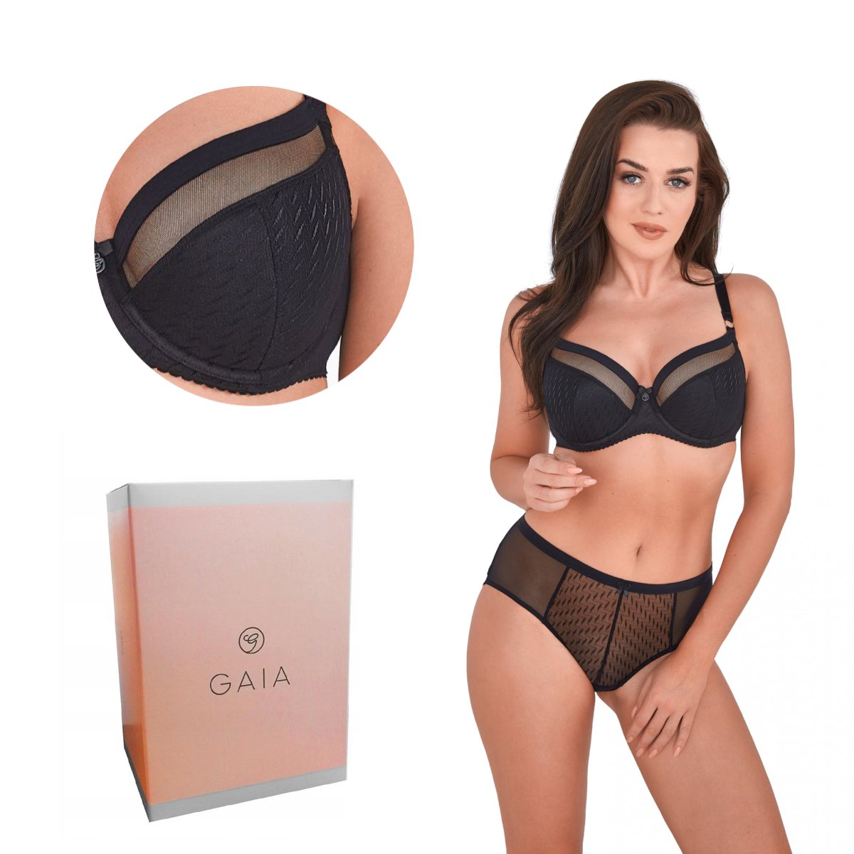 Biustonosz z tiulem Semi-Soft Emma 1204 półusztywniany czarny 70G - GAIA | Moda Sklep EMPIK.COM