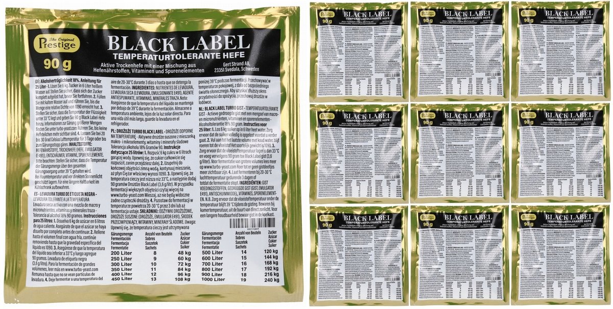 BLACK LABEL TURBO 18% 90g drożdże gorzelnicze 10szt - PRESTIGE | Sklep ...