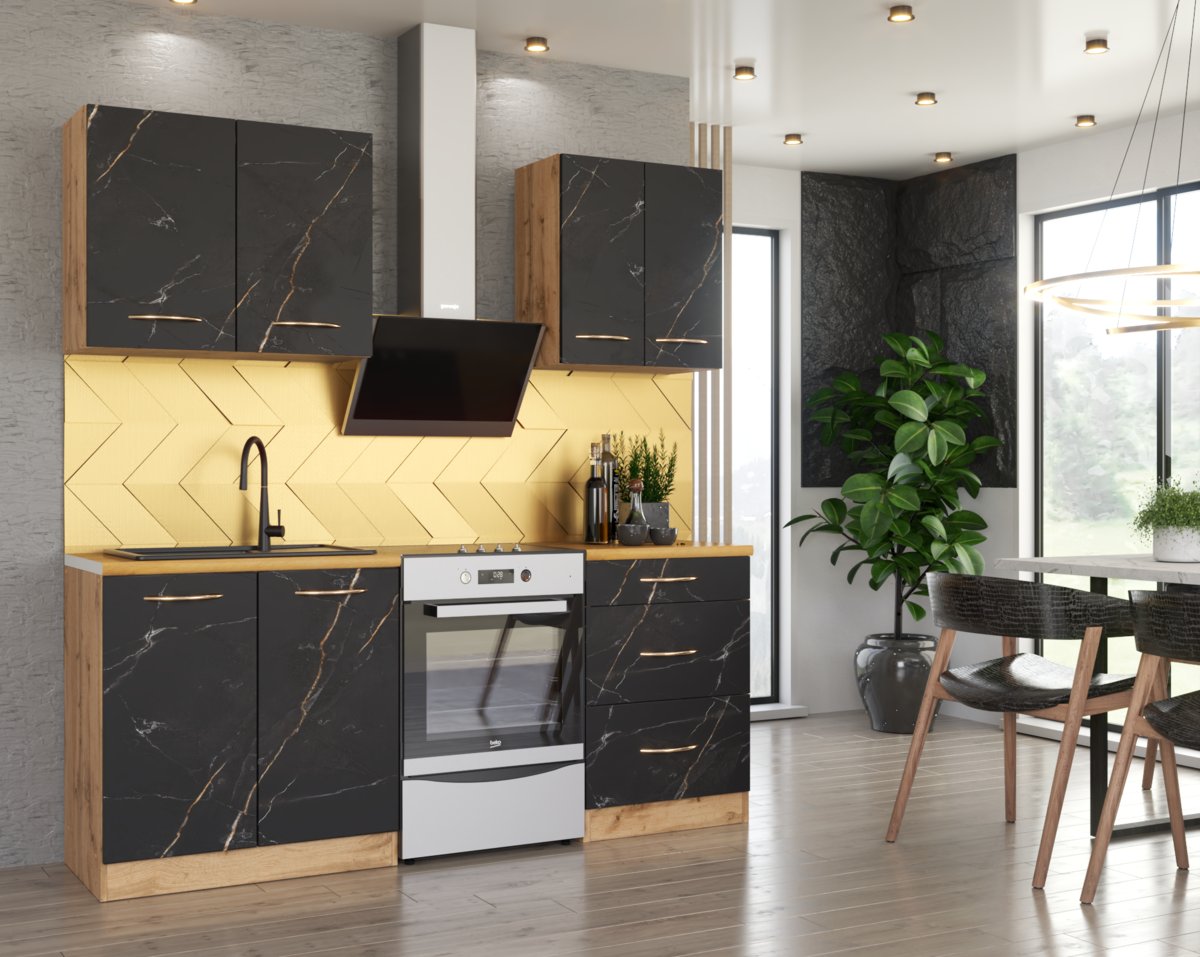 Blanco ® Zestaw Mebli Kuchennych Meble Kuchenne Kuchnia Mini 2,0M Dąb ...