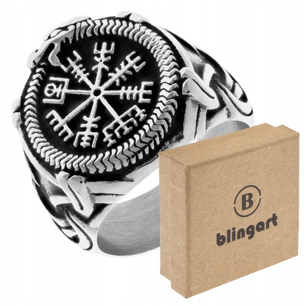 BLINGART Sygnet męski VEGVISIR runy kompas STAL VIKINGS prezent ...