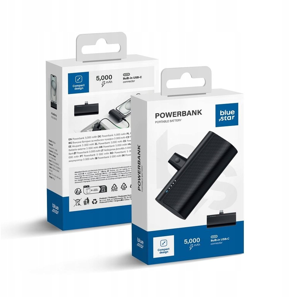 BLUE STAR powerbank 5000 mAh z wbudowanym złączem Typ C 2,1A W0556 ...