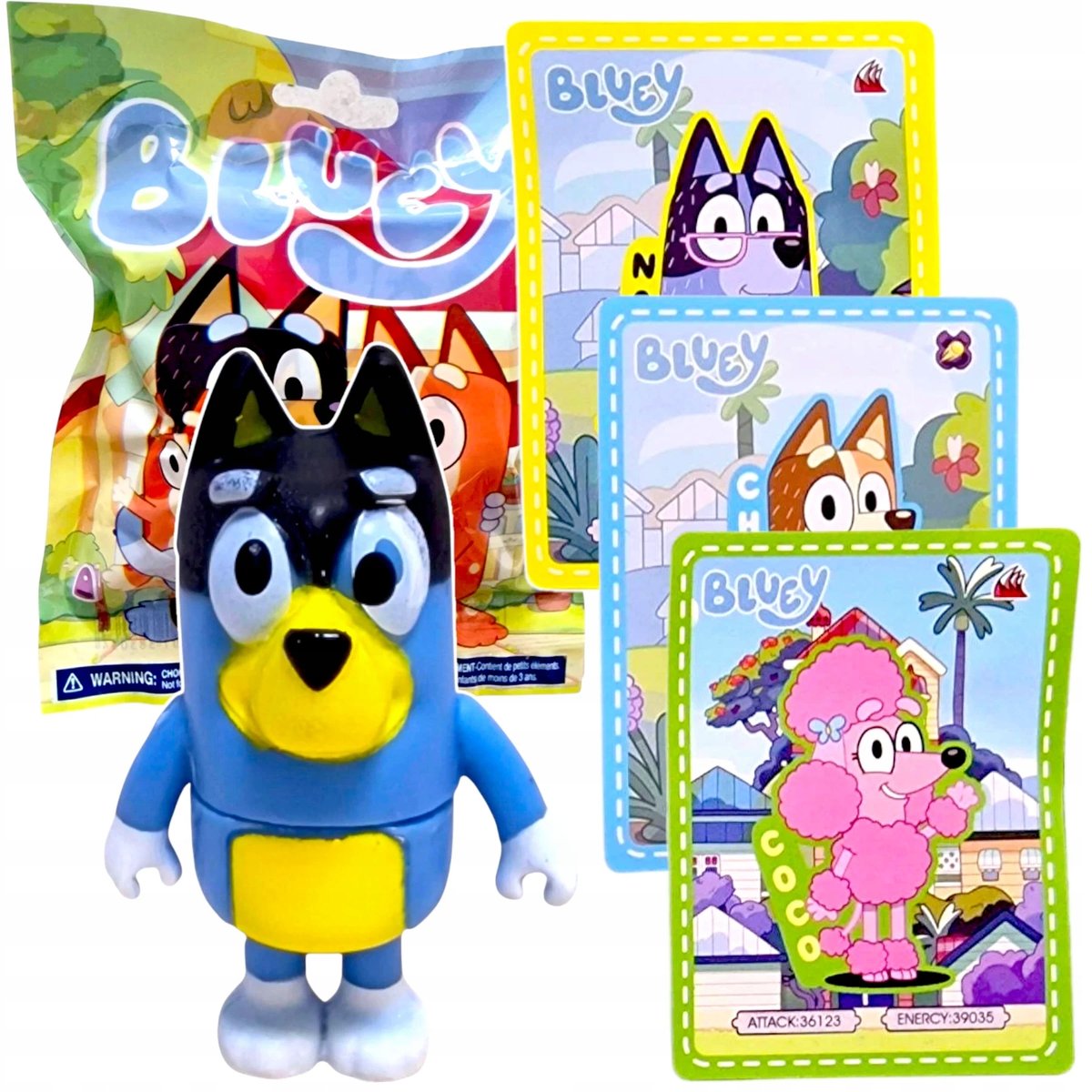 BLUEY BINGO SASZETKA FIGURKA NIESPODZIANKA + 3 KARTY KOLEKCJONERSKIE DO ...