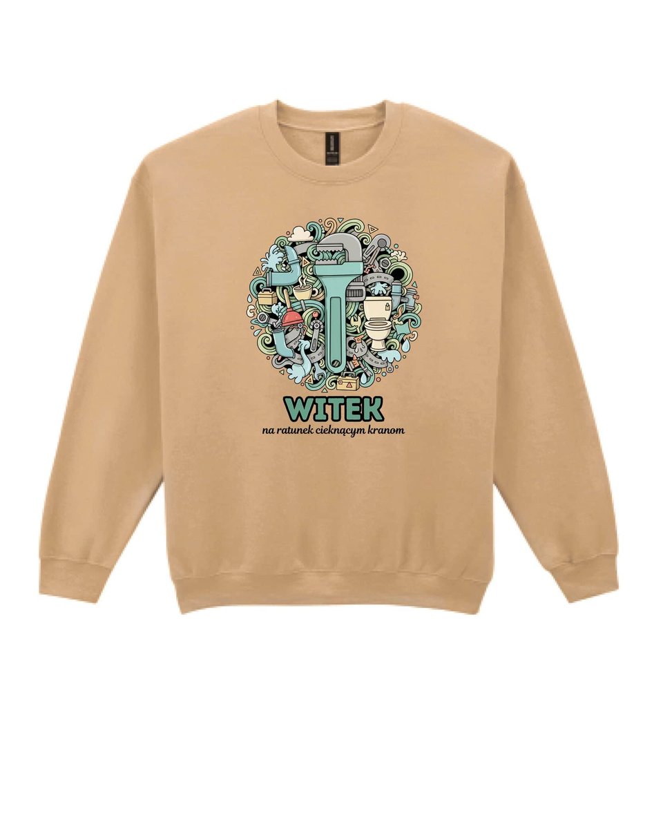 Bluza bez kaptura Hydraulik Personalizowana Ilustracyjna Beżowa XL ...
