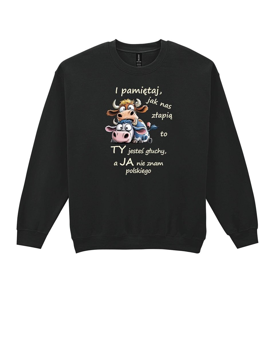 Bluza bez kaptura Krowy Śmieszny Tekst Żart Farma Czarny L - TeeLove ...