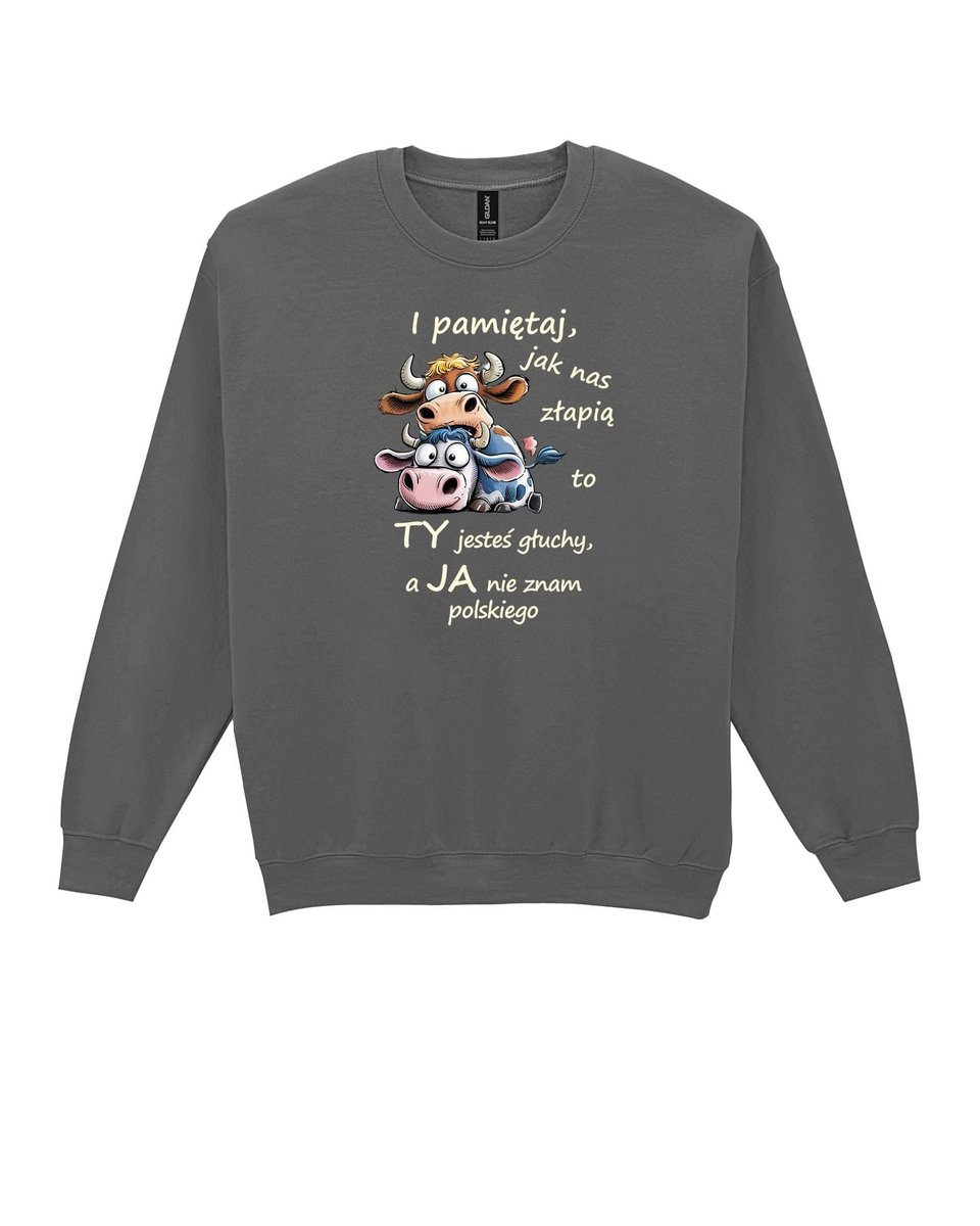 Bluza bez kaptura Krowy Śmieszny Tekst Żart Farma Grafitowy XL ...