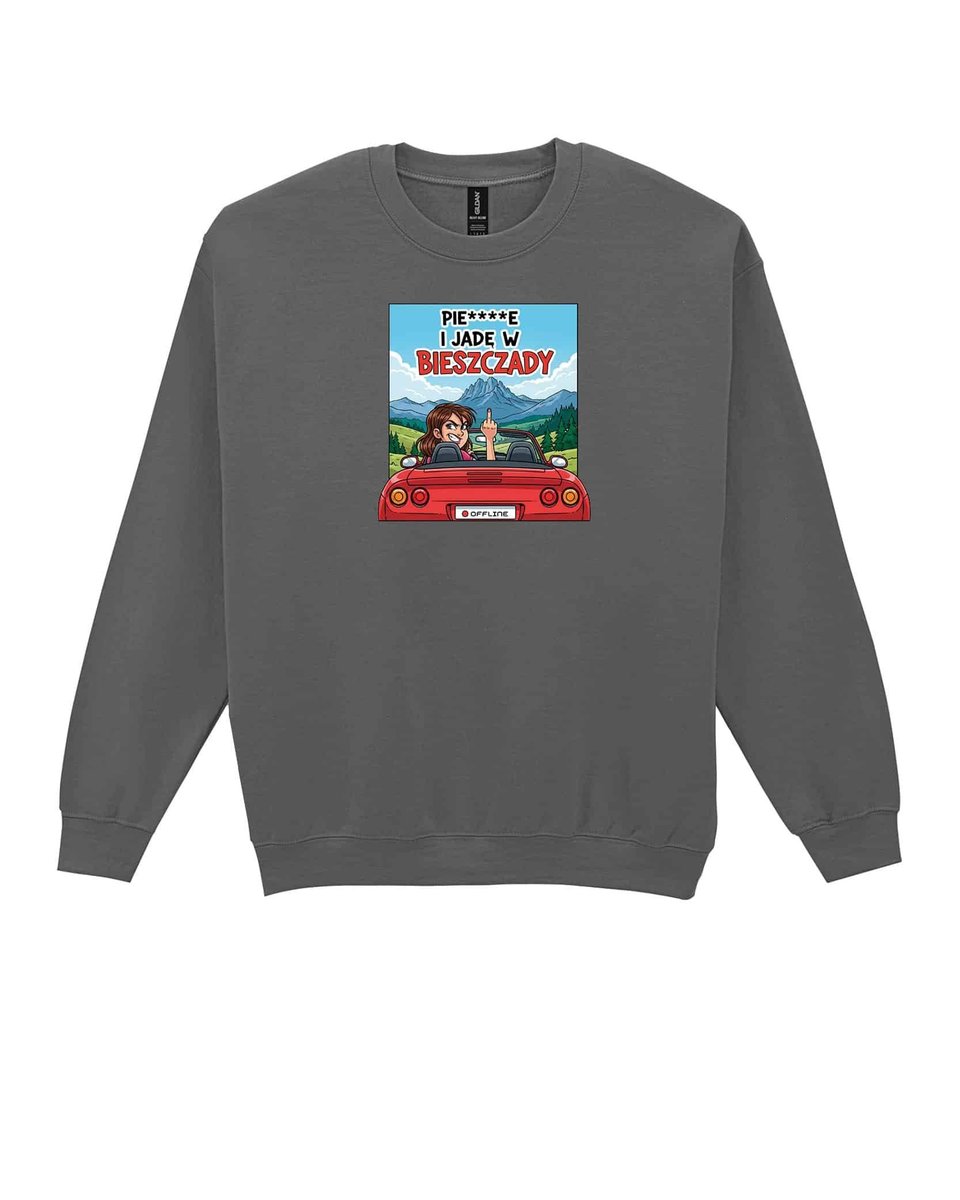 Bluza bez kaptura Śmieszna Jadę w Bieszczady Wyjazd Grafitowy M ...