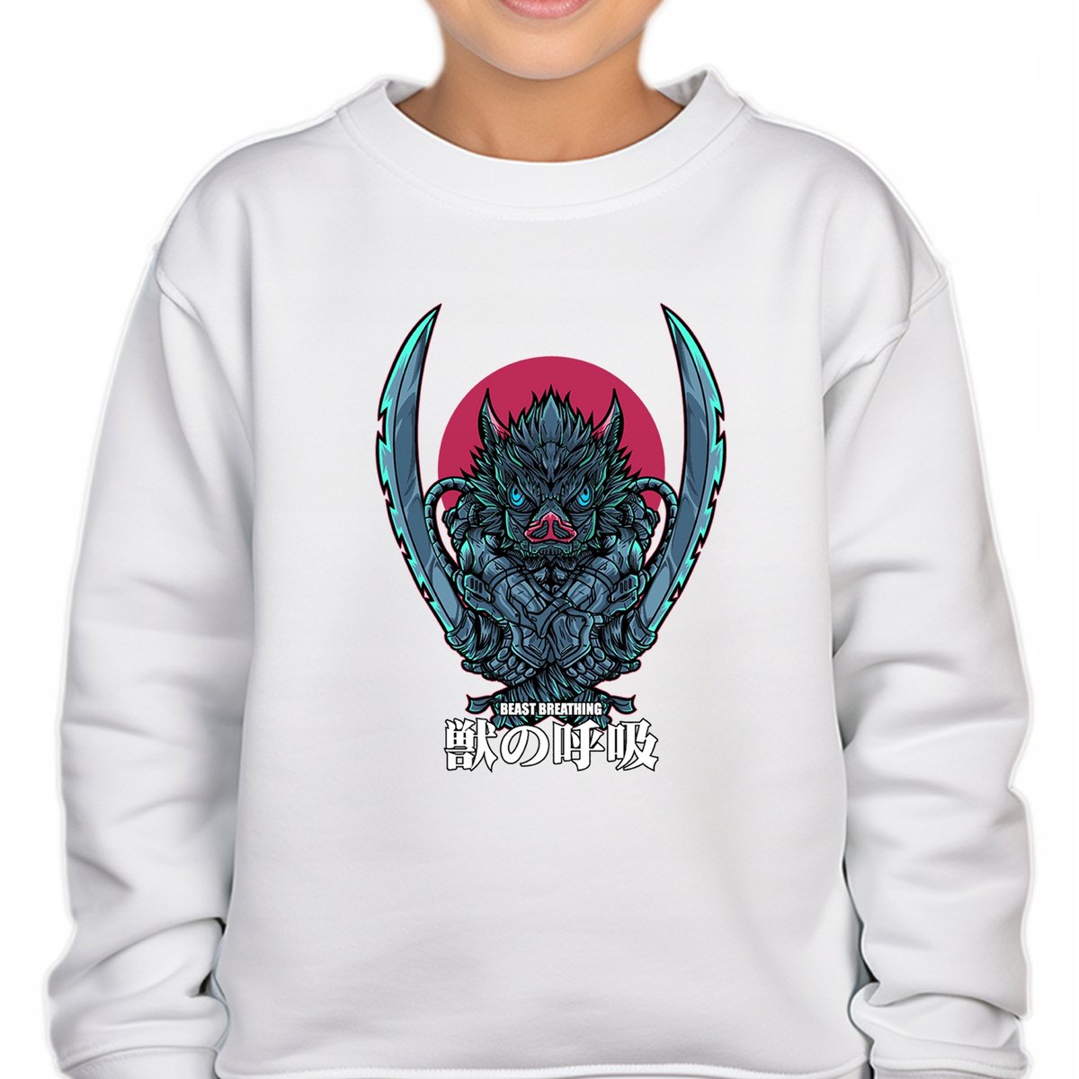 Bluza Biała BEZ KAPTURA Dziecięca BEAST BREATHING Film Anime Wzory ...
