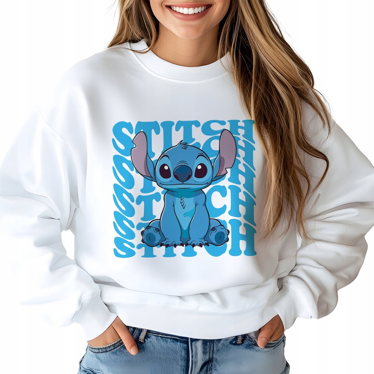 Bluza Biała Damska STITCH Lilo i Stich Bajka Na Prezent Wzory Rozmiar M ...