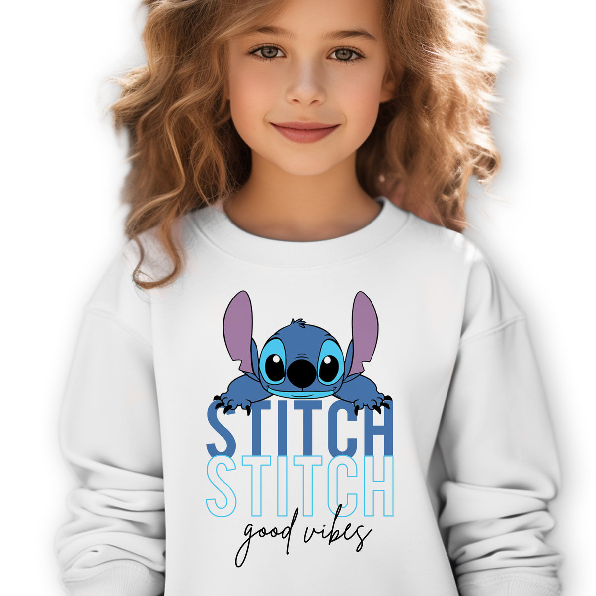 Bluza Biała Dziecięca STITCH GOOD VIBES Lilo i Stich Wzory Rozmiar 140 ...