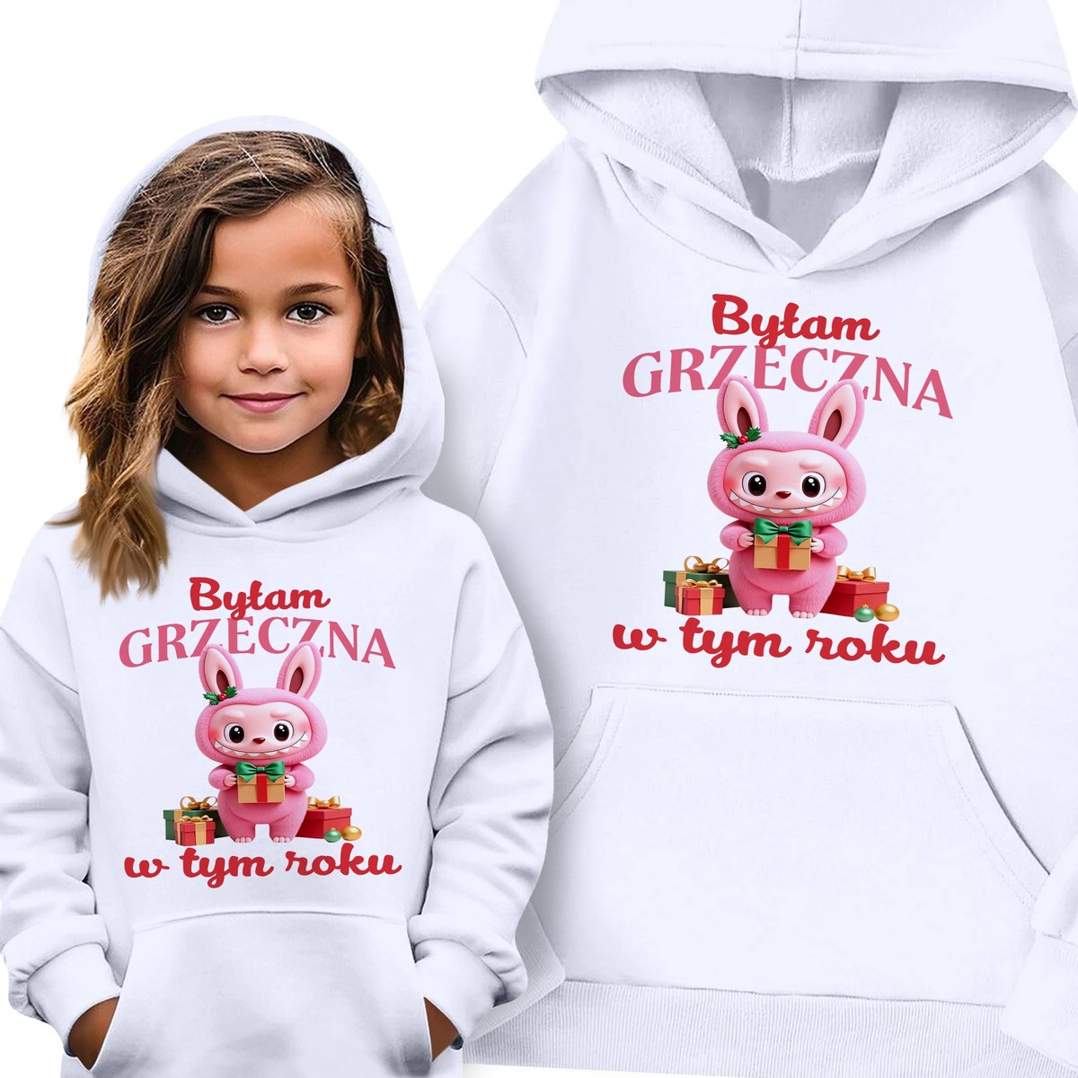 Bluza Biała Z Kapturem W TYM ROKU GRZECZNA Prezent Na Święta Wz Rozm ...